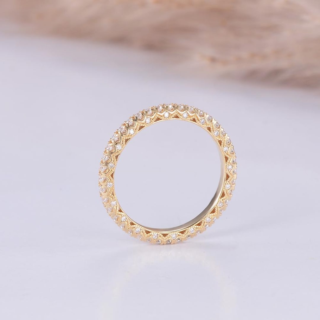 Vintage Filigree Two Sided Pave Moissanite Wedding Band Women Milgrain ...