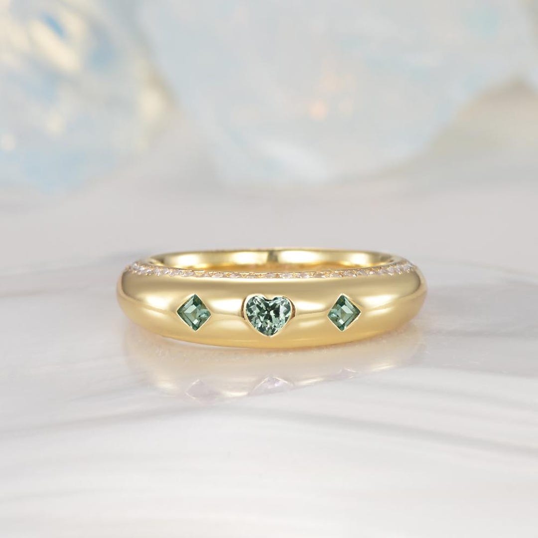 Heart Shape Green Sapphire Promise Ring Mixed Birthstones Ring ...