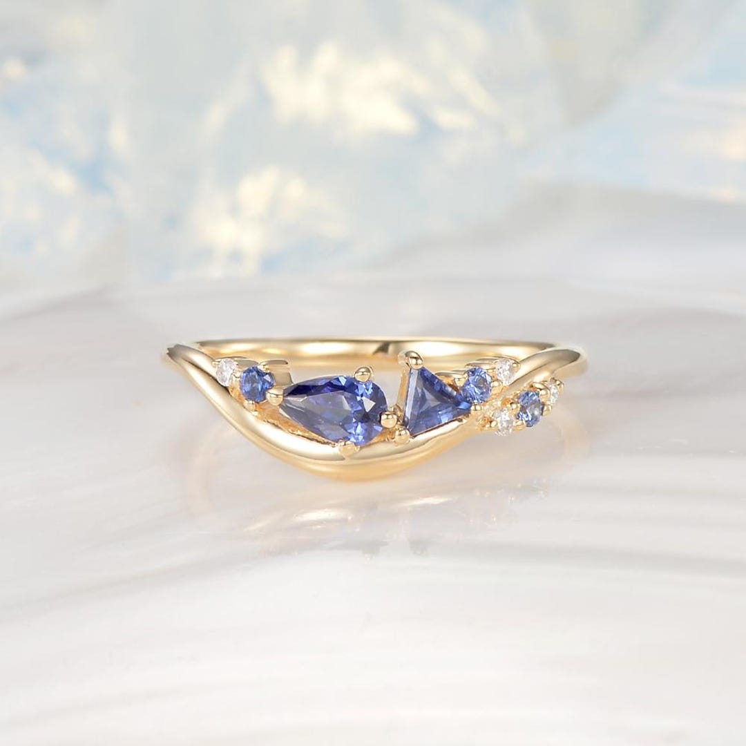 Unique East West Pear Cornflower Sapphire Ring Multi Shape Stone ...