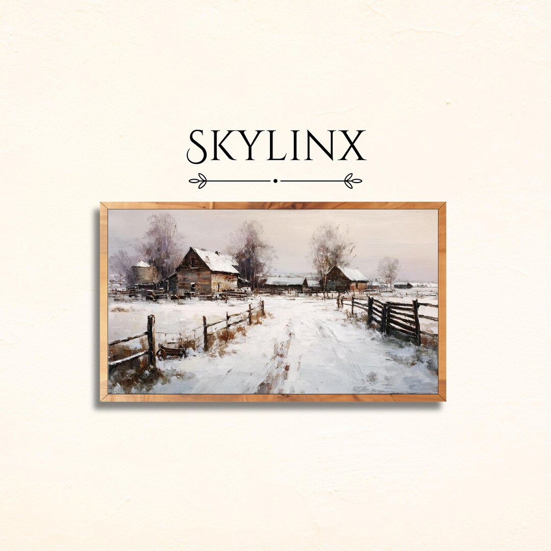 Winter Farm Digital Art for Canvas Frame TV Download Cozy Rustic Snowy ...