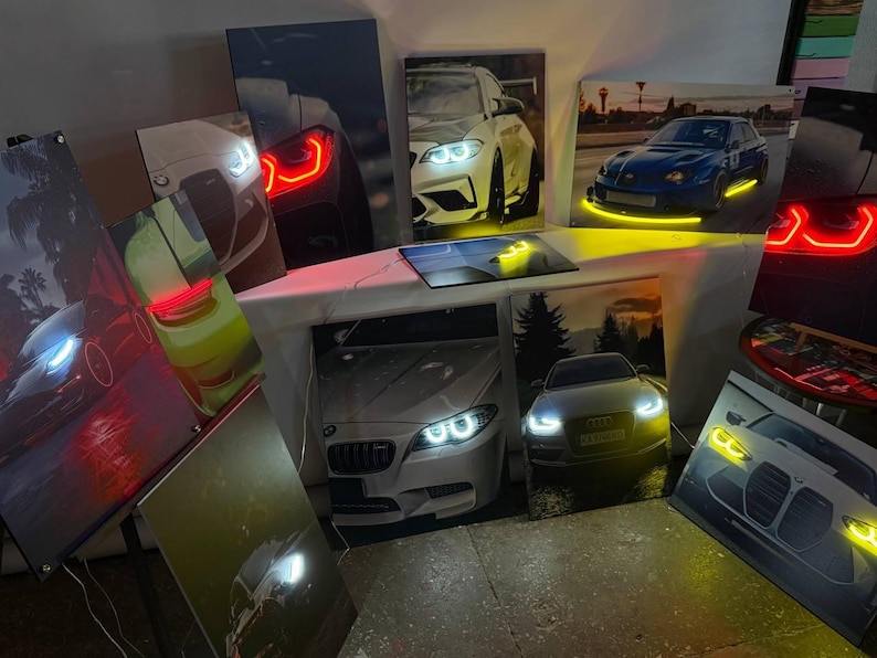 Automotive Poster With Neon Lights, PVC LED Wall Art, Custom Backlit ...