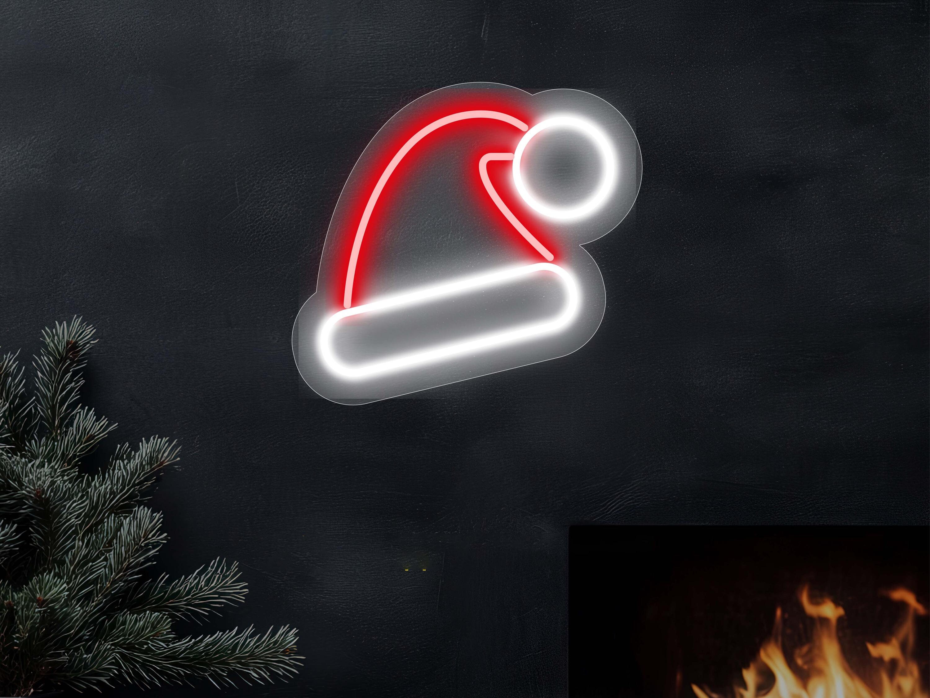 Santa Claus Hat Neon Sign, Custom Christmas Hat LED Neon Light Kid Room ...