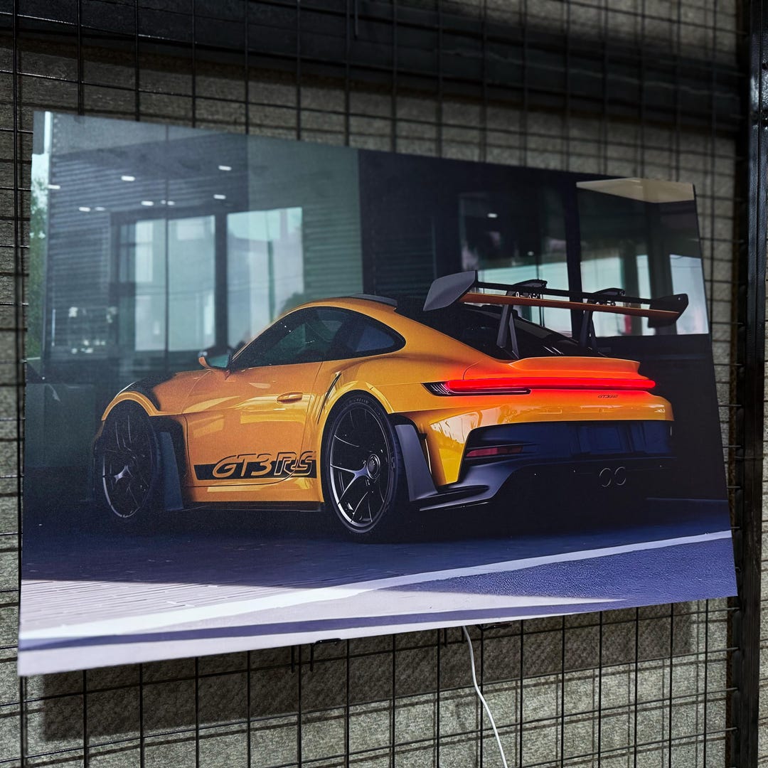 Neon Wall Poster With Porsche 911 GT3 RS, Automotive Poster With Neon ...