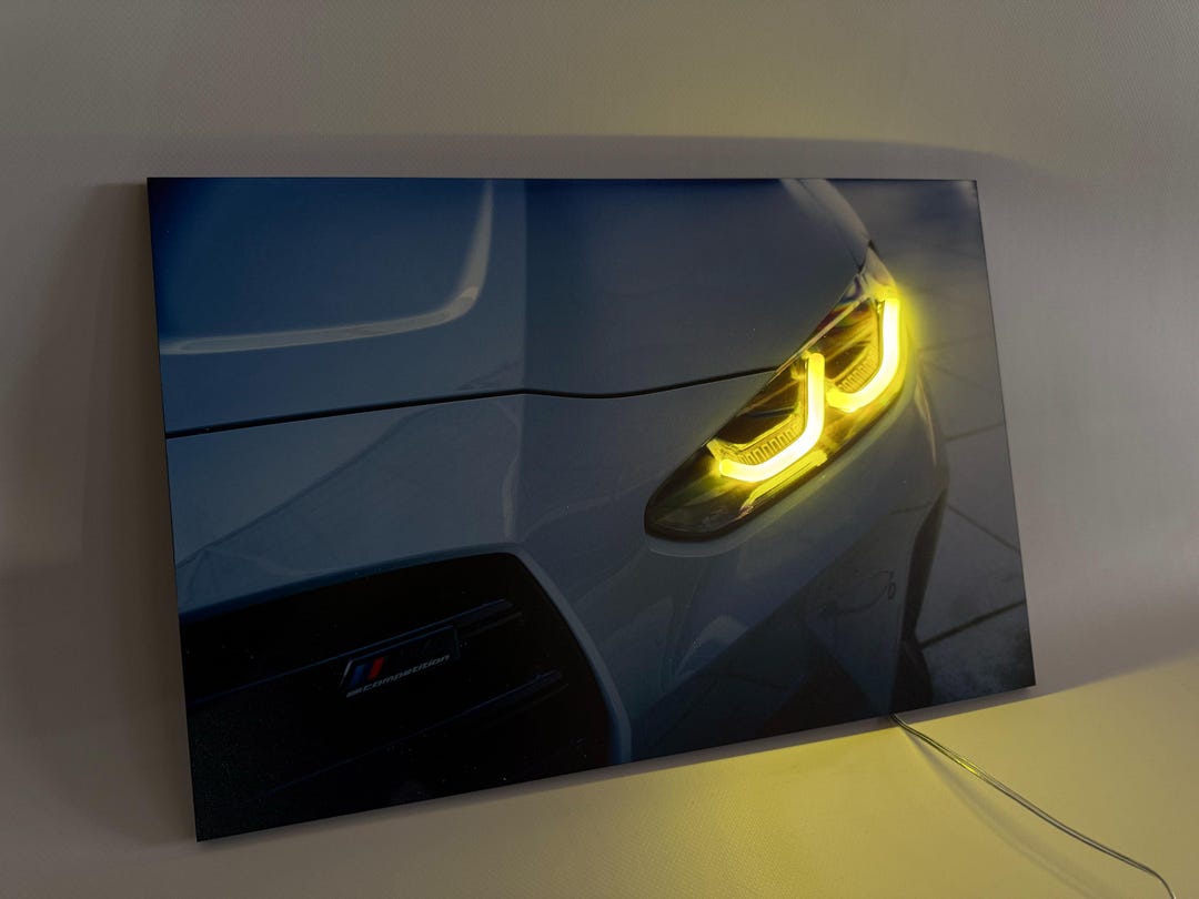 Neon Car Wall Art – LED Light Poster for Garage, Man Cave Decor, Racing ...