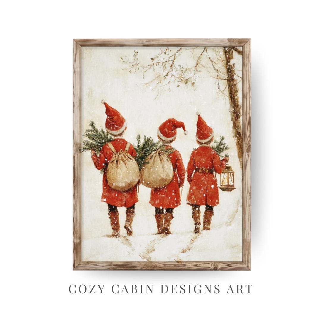 Printable Elves Wall Art, Christmas Print, Vintage Christmas Painting ...