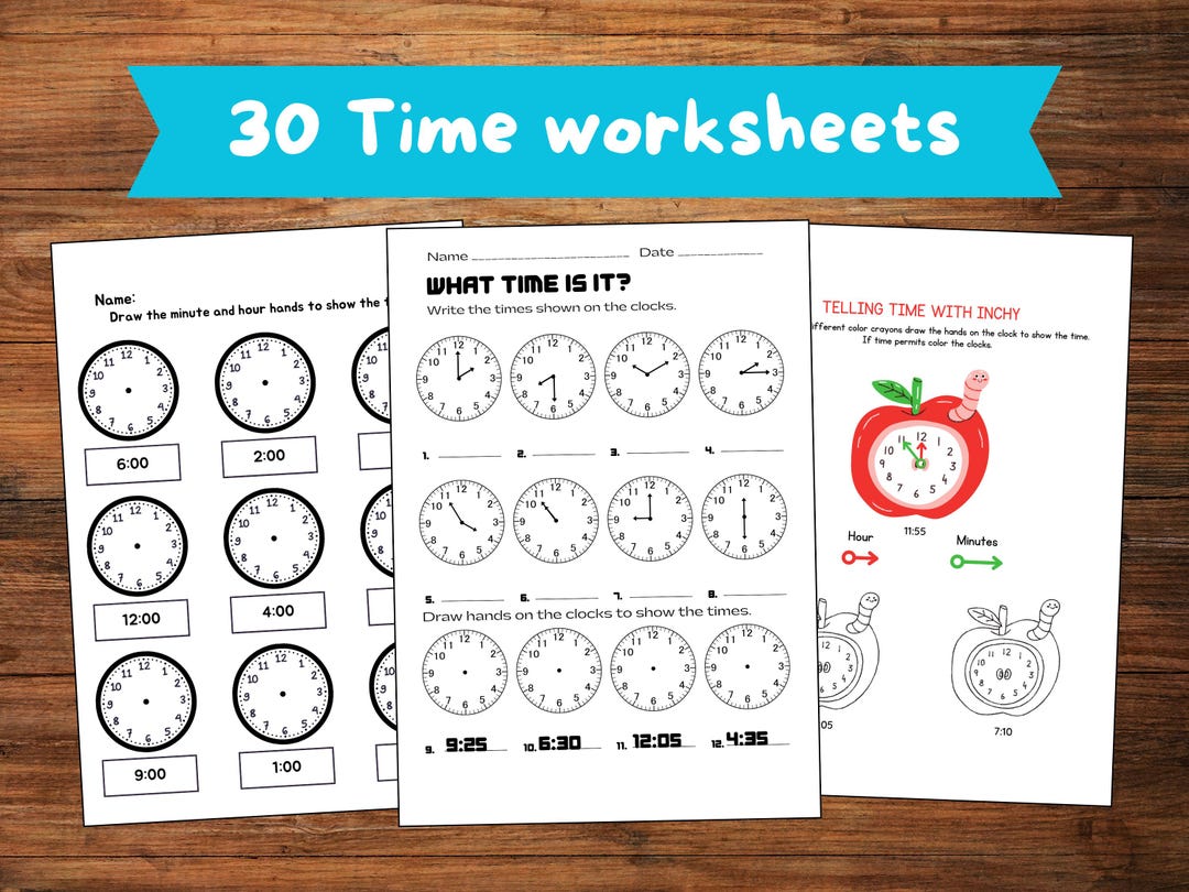 Telling Time to the Hour Worksheets, Clock Reading Practice, Time ...
