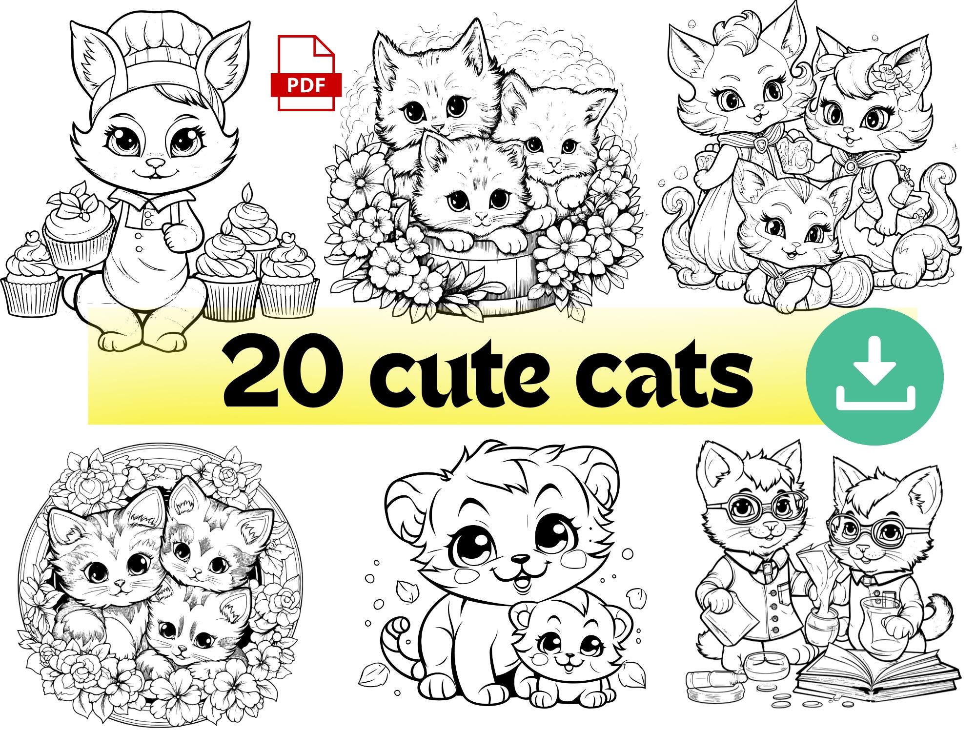 20 Cute Cats Coloring Pages for Kids | Printable PDF | Fun & Creative ...