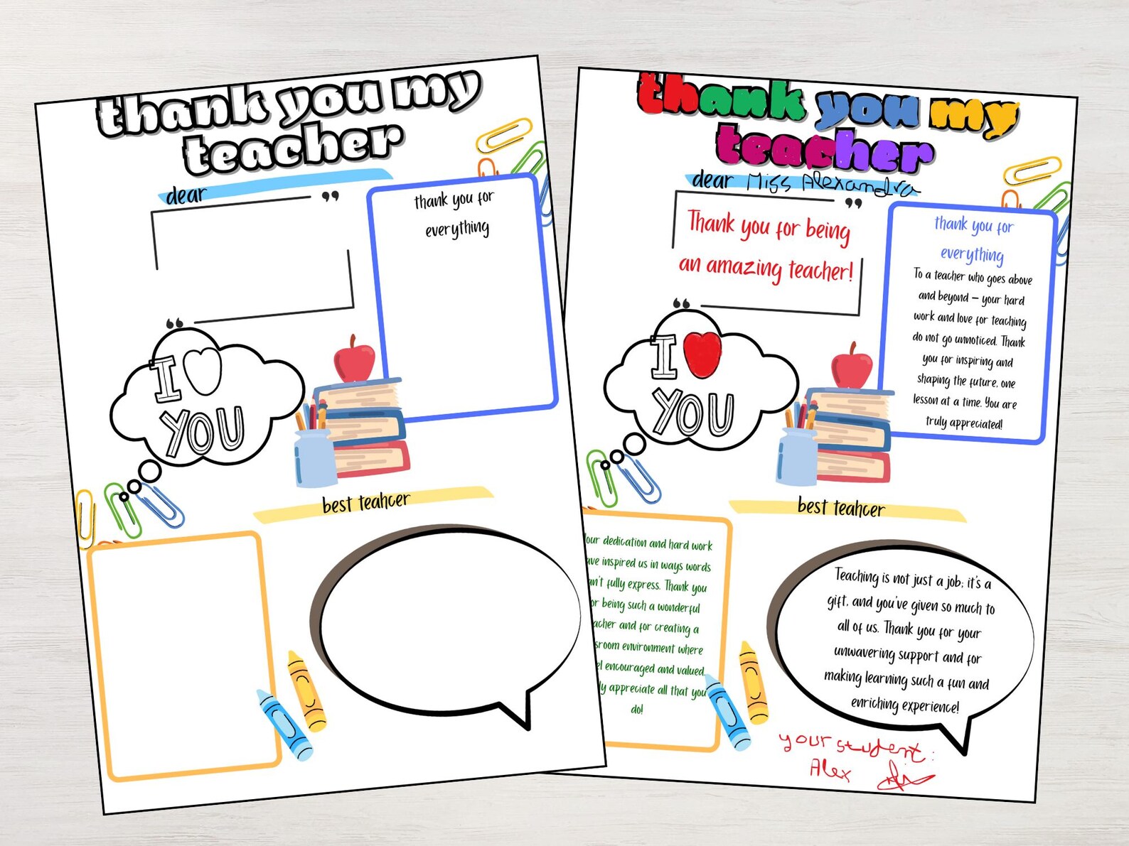 Teacher Thank You Printable PDF Kids Coloring and Writing Page Activity ...