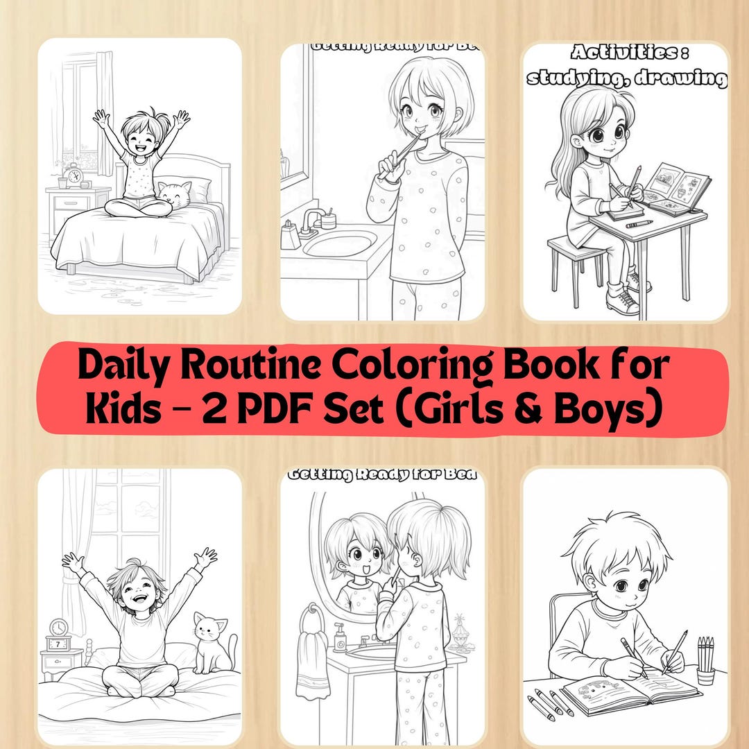 Kids Daily Routine Coloring Book | 2 PDF Sets for Boys and Girls | Fun ...