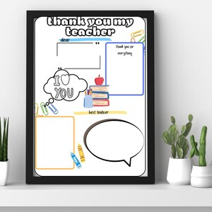 Teacher Thank You Printable PDF Kids Coloring and Writing Page Activity ...