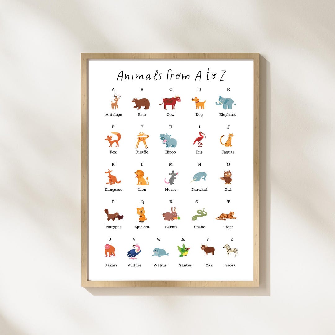 Animals A-z Alphabet Poster Kids Printable Wall Art Classroom Decor ...