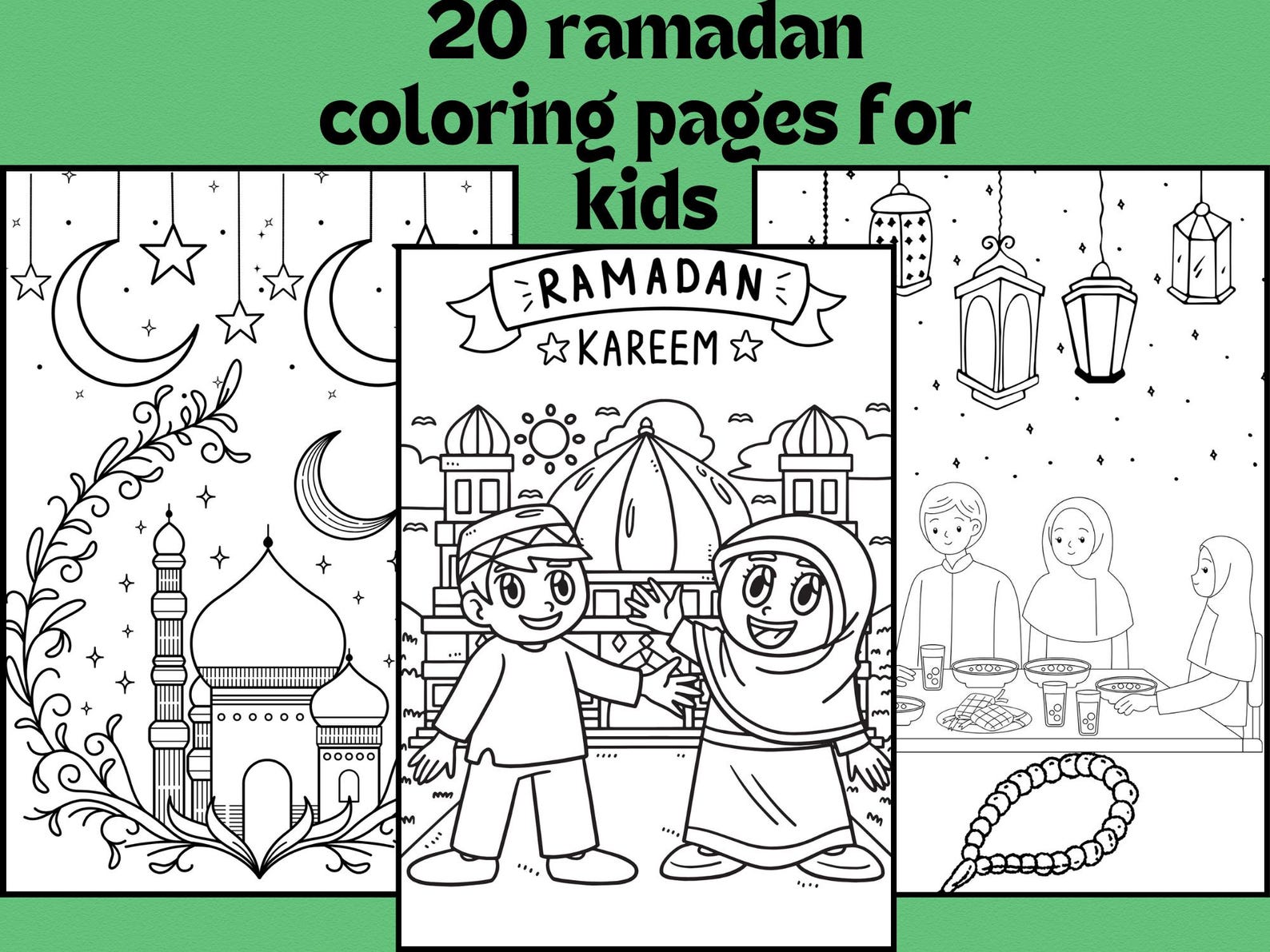 20 Ramadan Coloring Pages: Islamic Art Activity for Kids (digital ...