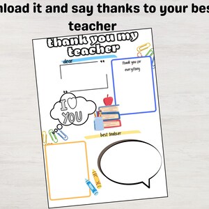 Teacher Thank You Printable PDF Kids Coloring and Writing Page Activity ...