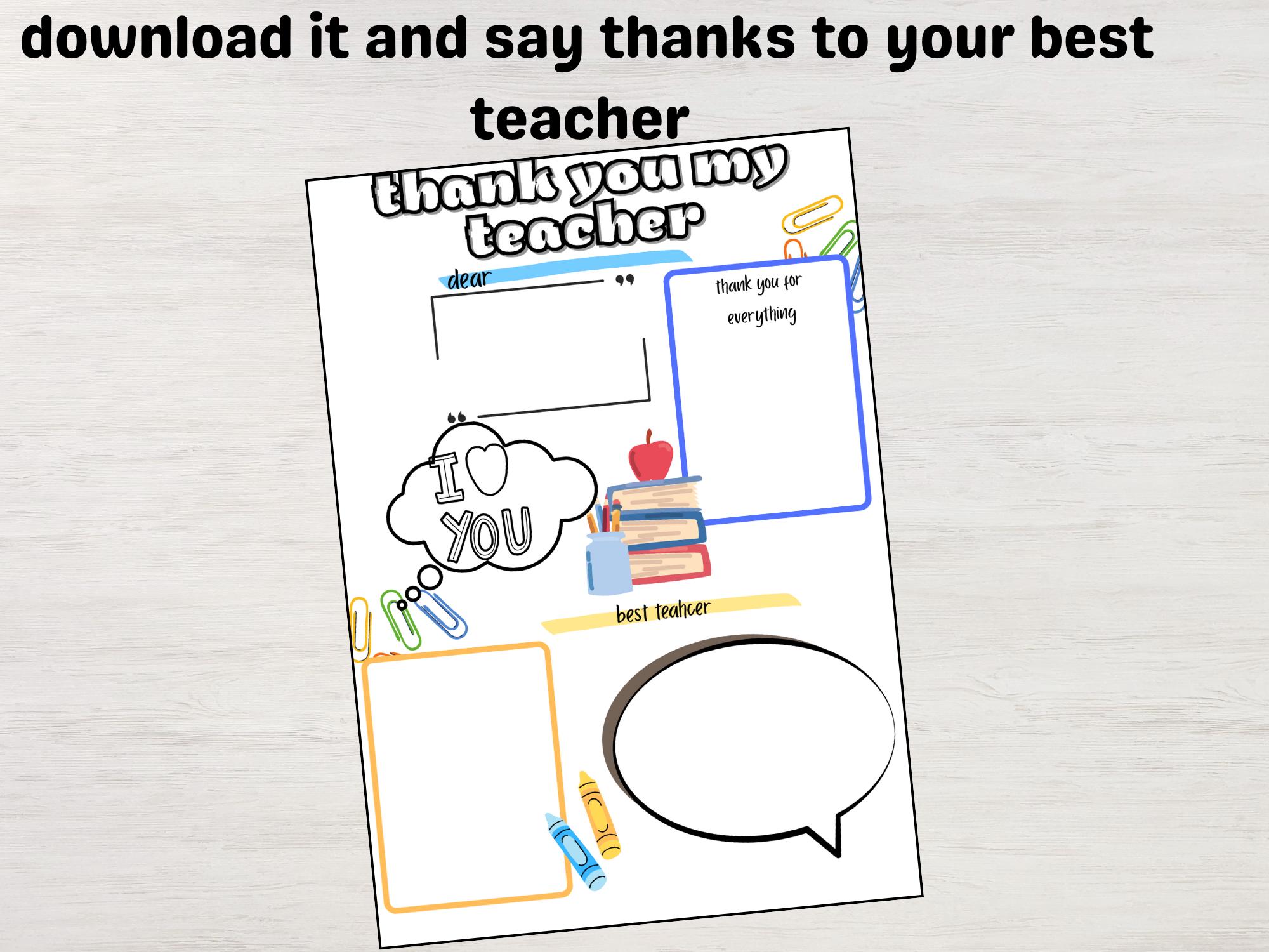 Teacher Thank You Printable PDF Kids Coloring and Writing Page Activity ...