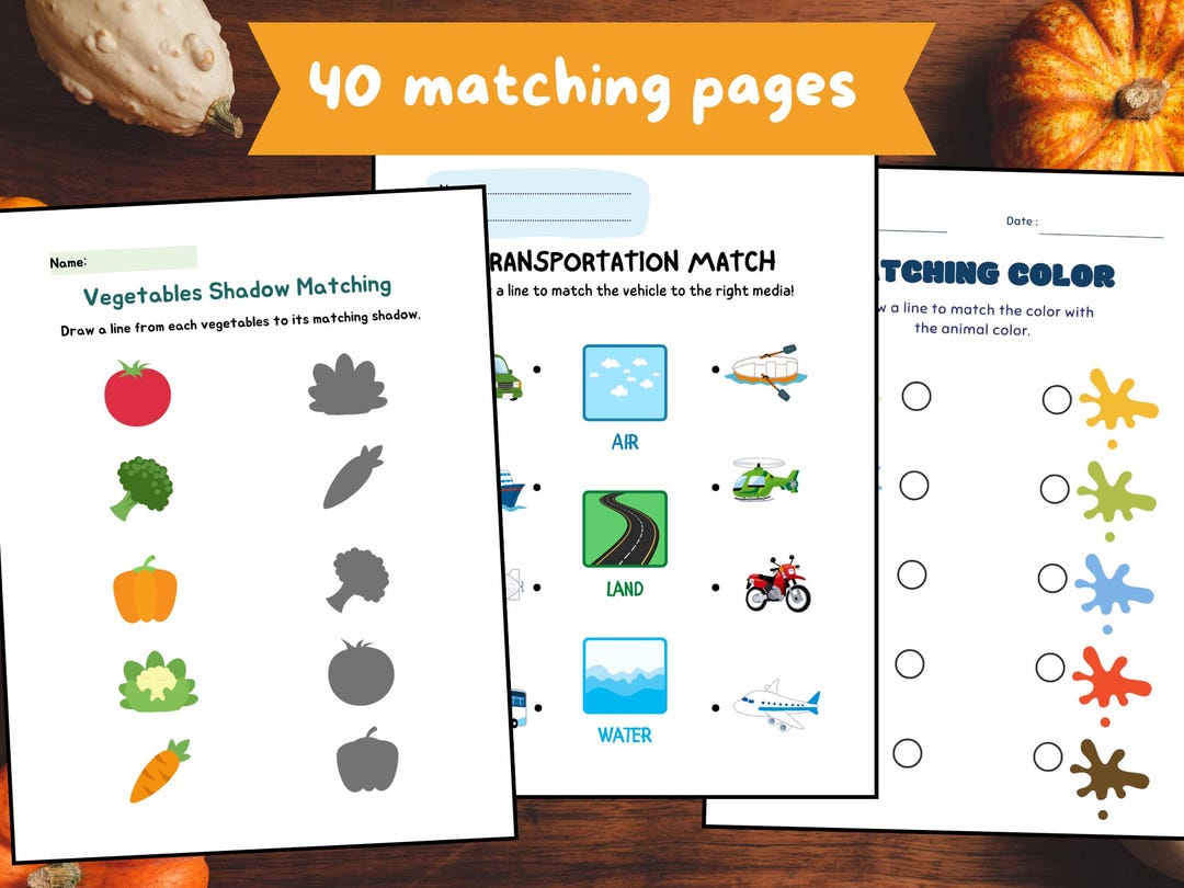 Printable Matching Worksheets Match the Picture Kindergarten Preschool ...