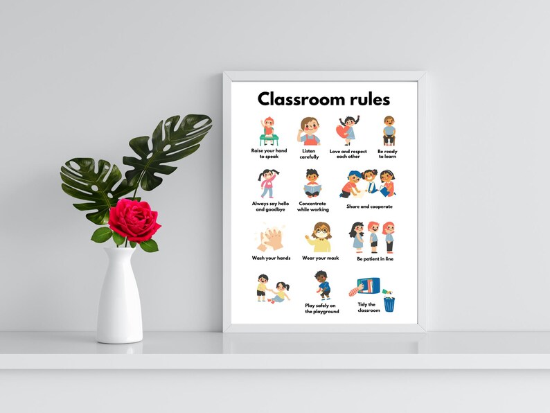 Classroom Rules Printable Chart for Kids Positive Behavior Learning ...