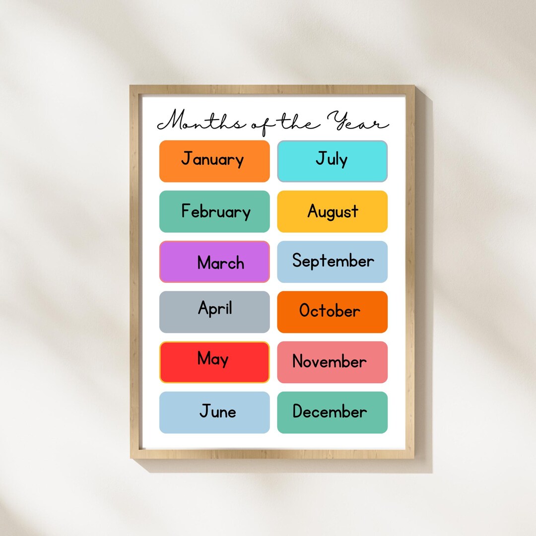 Months of the Year Educational Poster Kids Classroom Decor Preschool ...