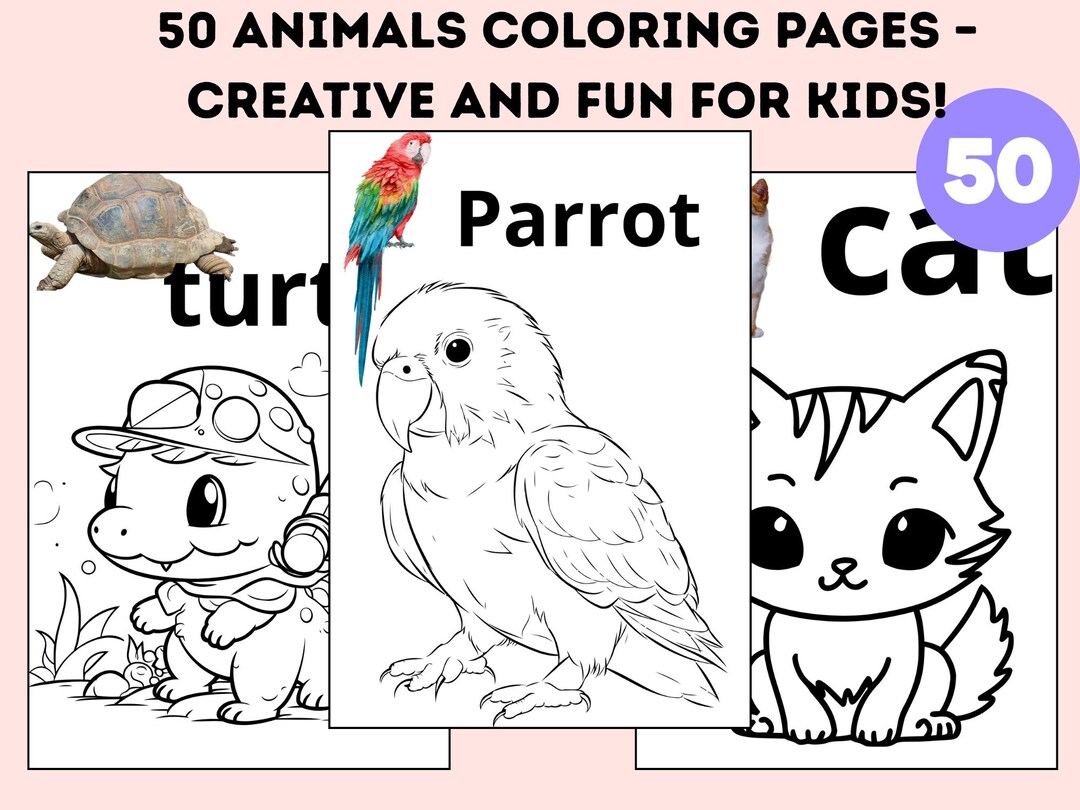 50 Fun Animal Coloring Pages for Kids – Printable Digital Download ...