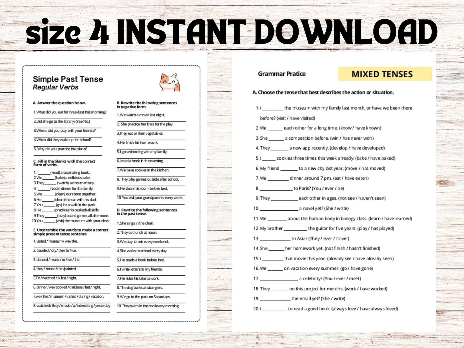 20 Pages English Tenses Exercises for Kids & Adults - Printable PDF ...