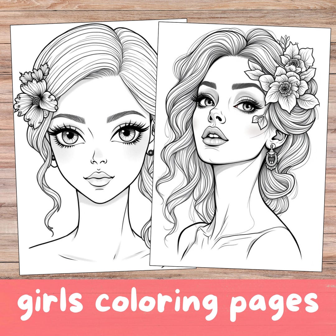 Girls Faces Coloring Pages for Adults Printable Coloring Book Relaxing ...