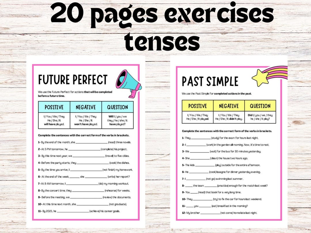 20 Pages English Tenses Exercises for Kids & Adults - Printable PDF ...