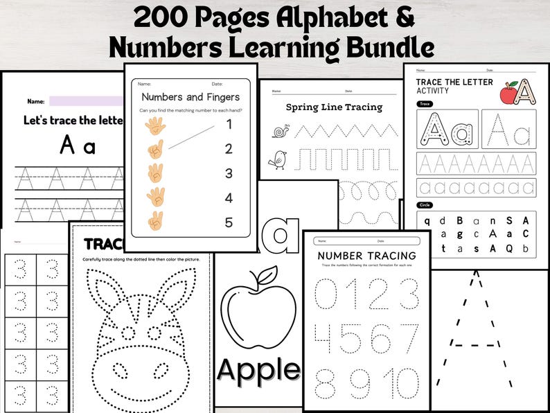 Alphabet and Numbers Learning Bundle Tracing Activities Printable PDF ...