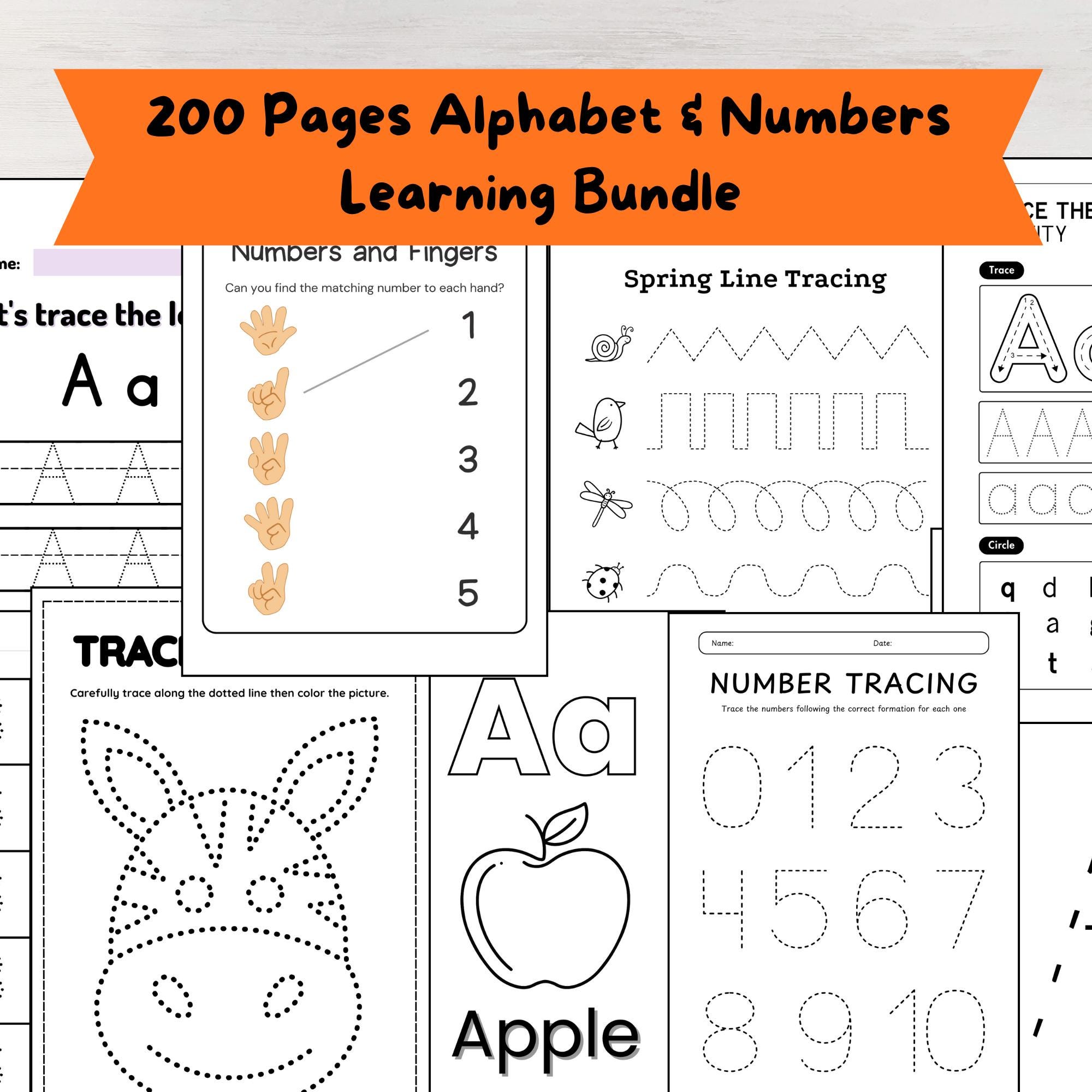 Alphabet and Number Tracing Bundle 200 Printable Learning Activities ...