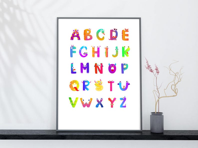 Alphabet Poster Kids Learning Chart Classroom Decor Printable Abc Wall ...