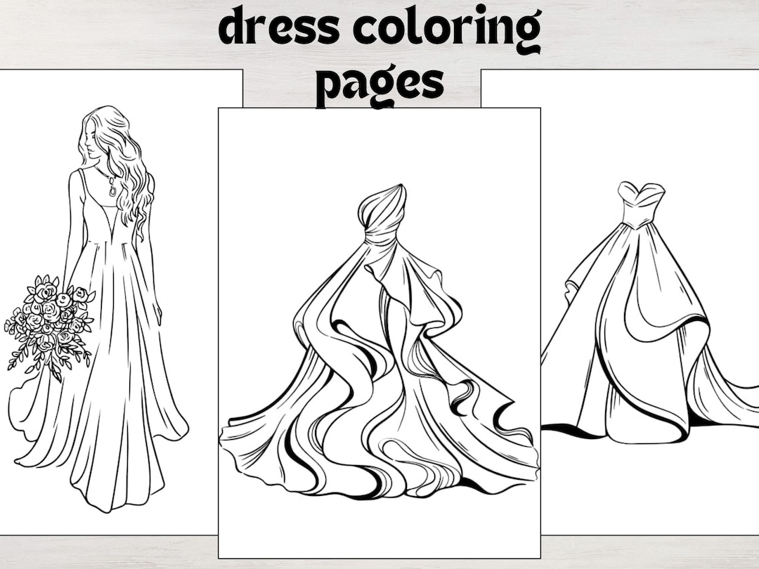 25 Dress Coloring Book Bridal Fashion Elegant Gowns Designs Printable ...