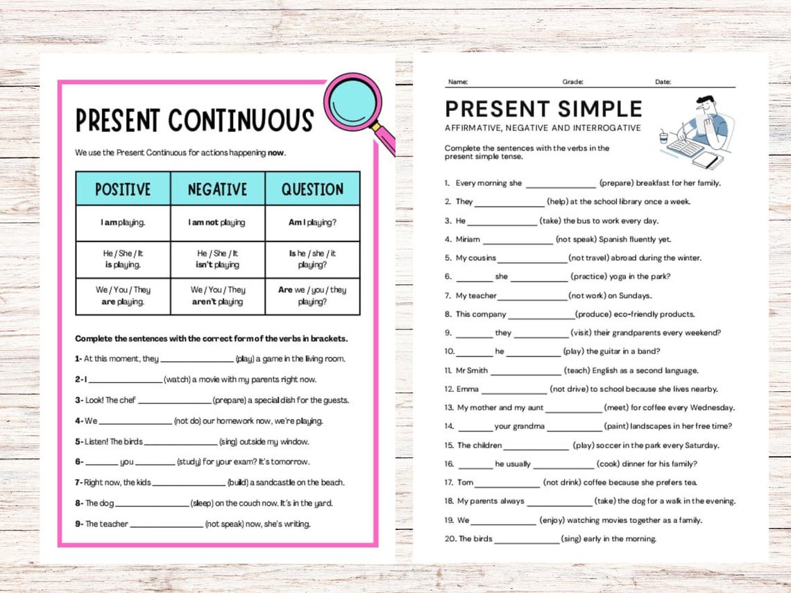 20 Pages English Tenses Exercises for Kids & Adults - Printable PDF ...