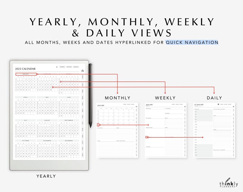 Remarkable Paper Pro Daily Planner 2025, Digital Template, Remarkable ...