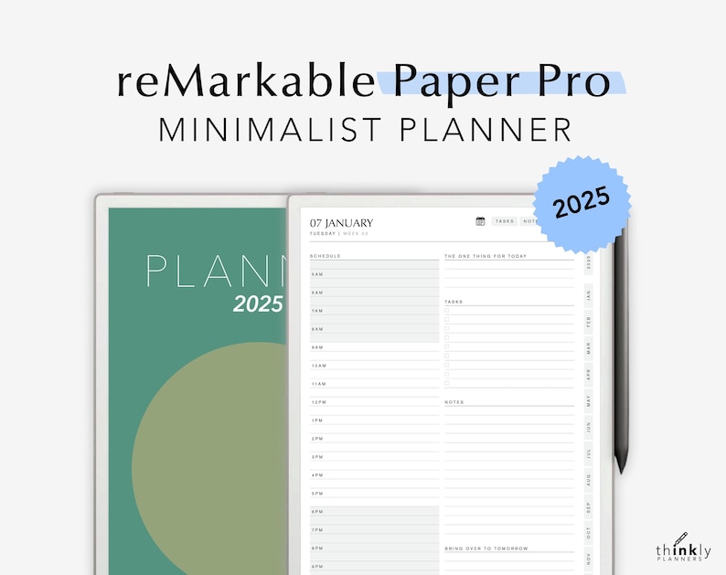 Remarkable Paper Pro Daily Planner 2025, Digital Template, Remarkable ...