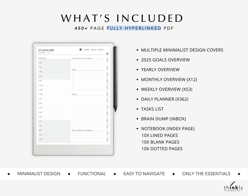 Remarkable Paper Pro Daily Planner 2025, Digital Template, Remarkable ...