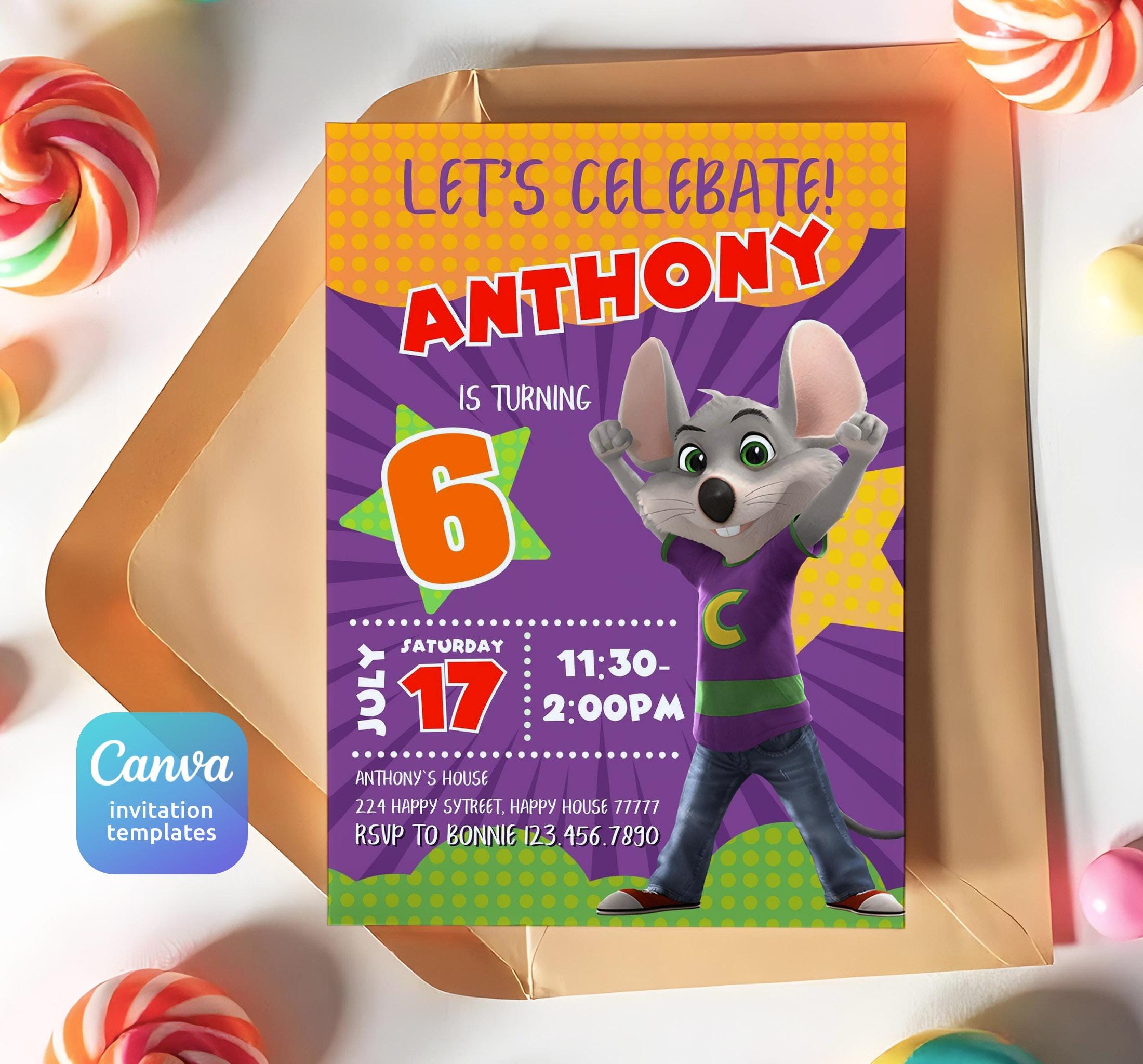 Chuck-e-cheese Editable Invitation, Printable Birthday Invite, Mouse ...
