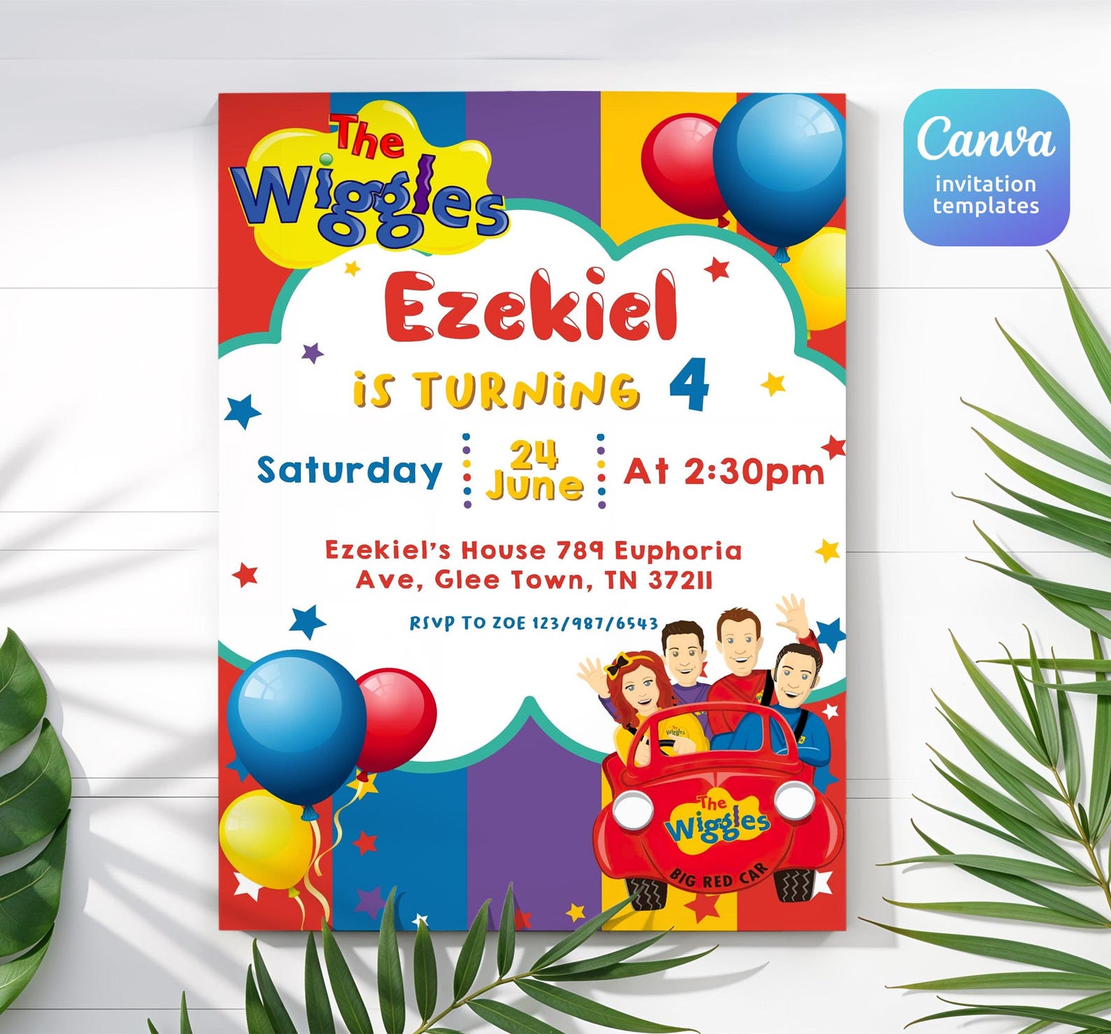 Printable Wiggles Birthday Invite, Wiigle Birthday Invitation, Editable ...