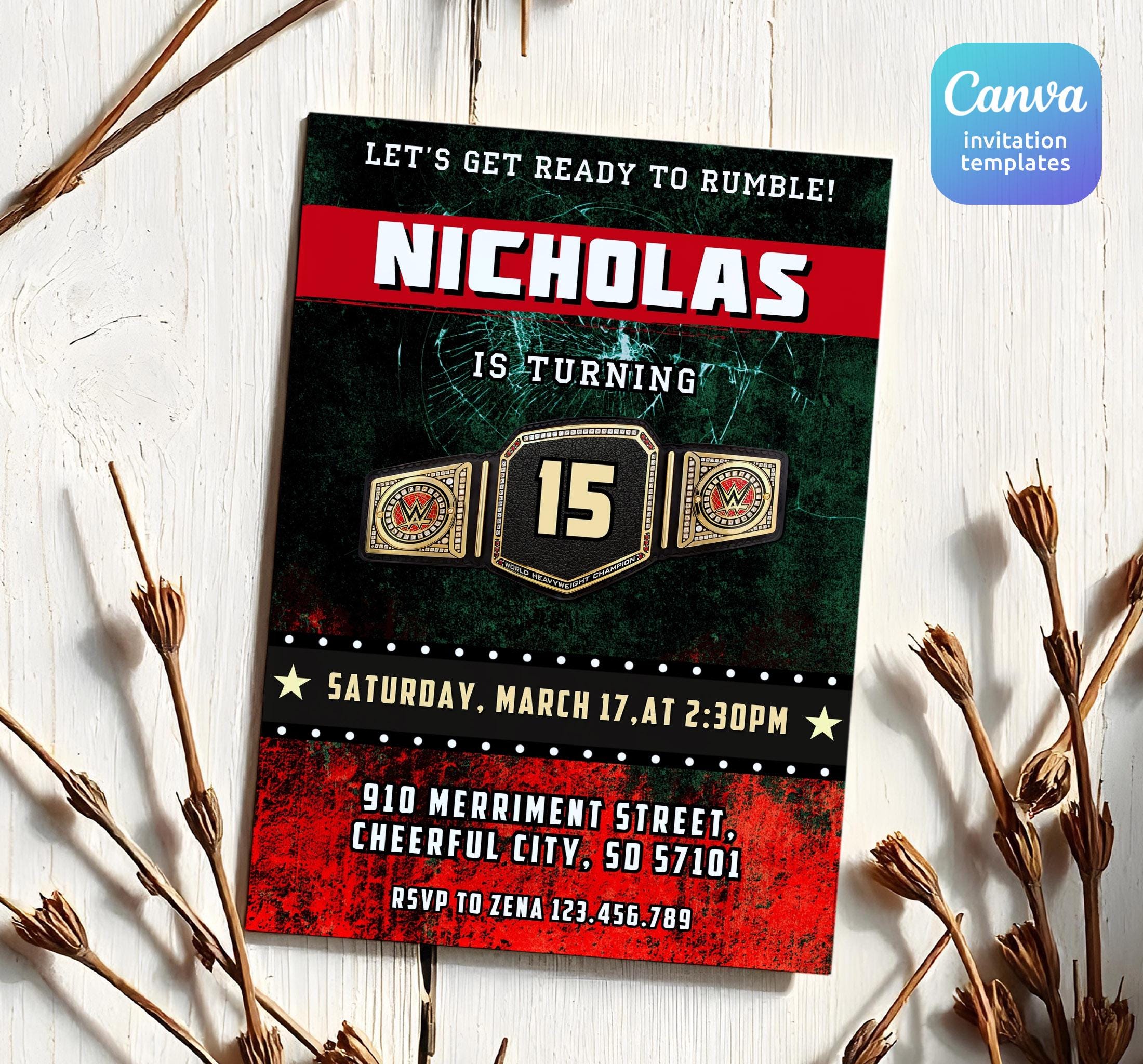 Wrestling Birthday Invitation, Boy Birthday Invite, Fighting Invitation ...