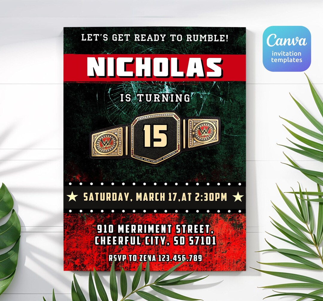 Wrestling Birthday Invitation, Boy Birthday Invite, Fighting Invitation ...