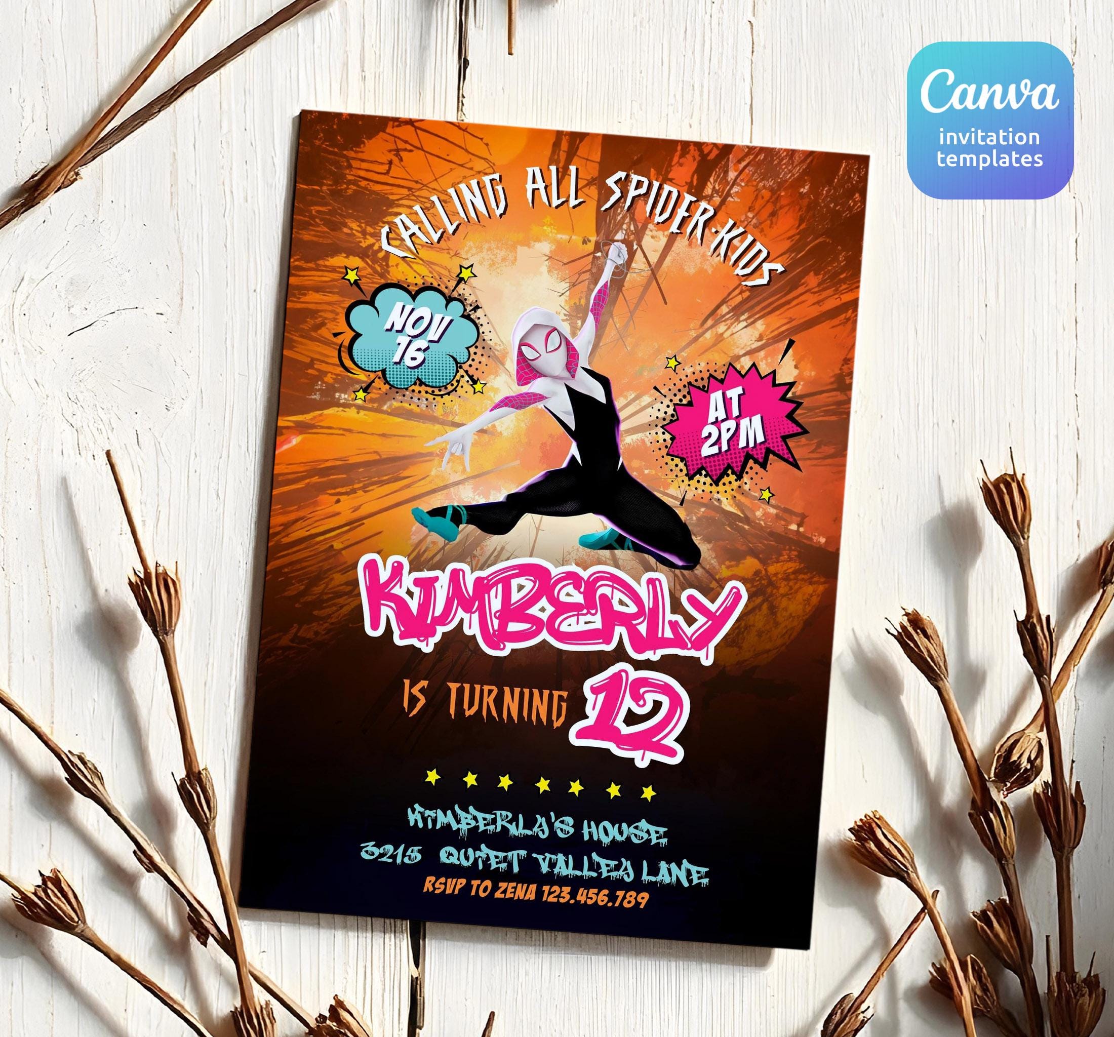 Gwen Birthday Invitation, Spider-verse Girl Birthday Invite, Editable ...