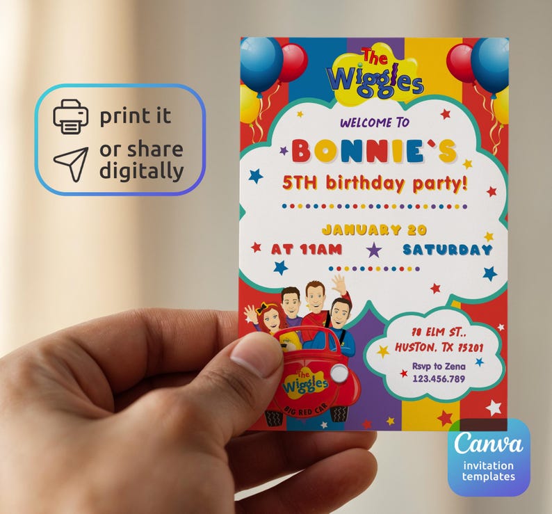 Printable Wiggles Birthday Invite, Wiigle Birthday Invitation, Editable ...