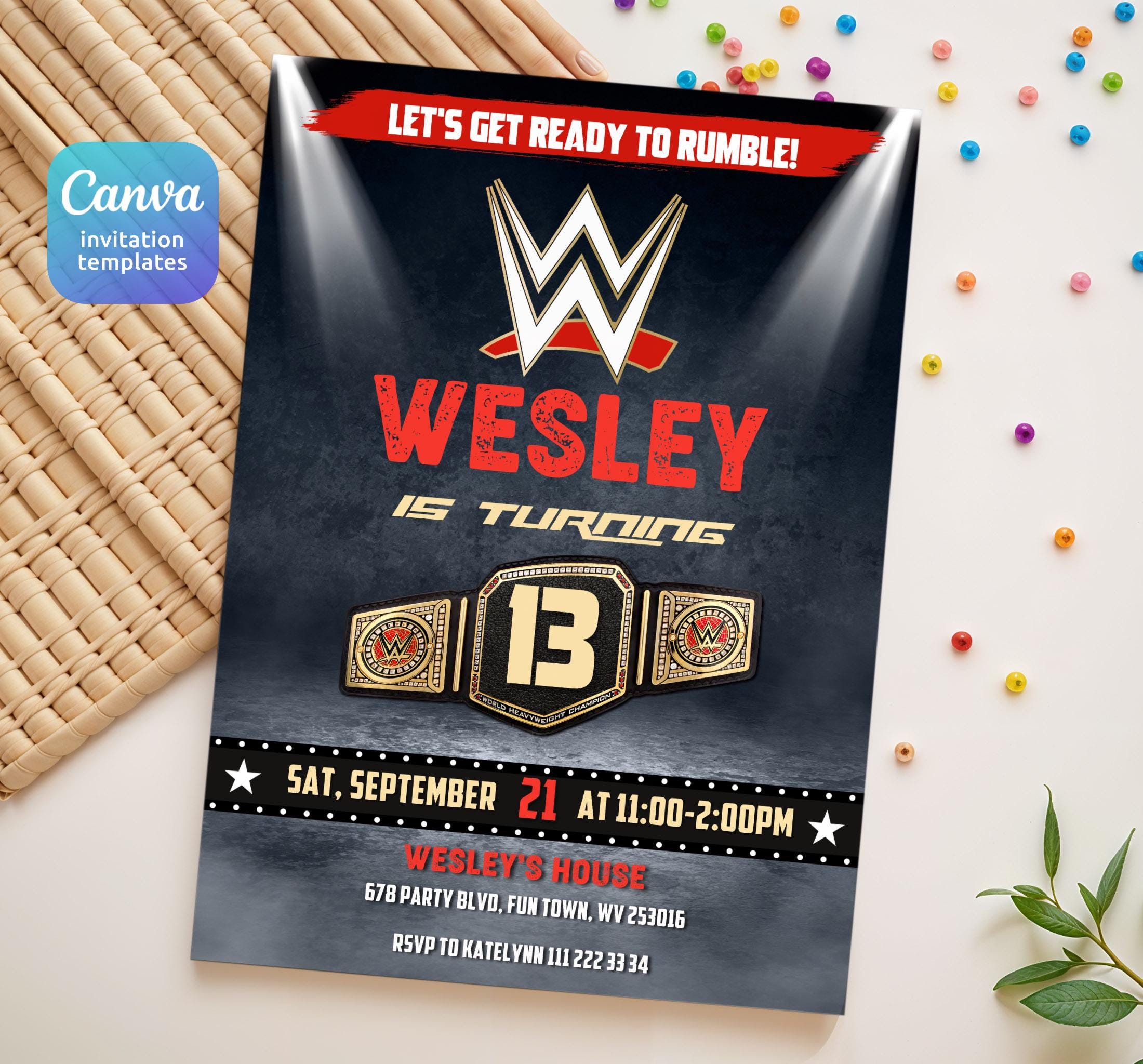 Wrestling Birthday Invitation, Boy Birthday Invite, Fighting Invitation ...