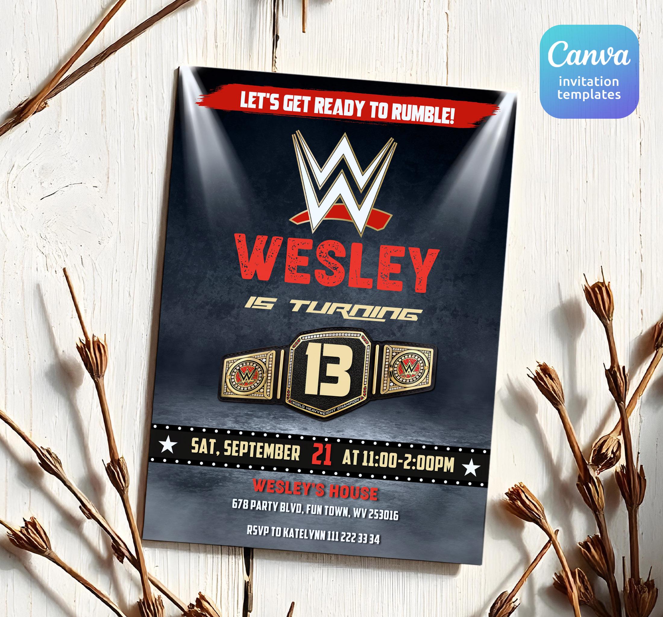 Wrestling Birthday Invitation, Boy Birthday Invite, Fighting Invitation ...
