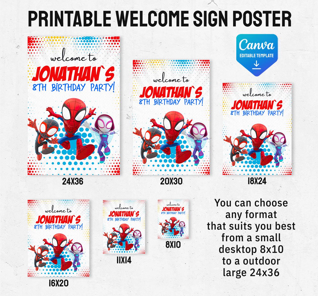 Spidey Friends Welcome In, Spidey Welcome Sign, Printable Editable ...