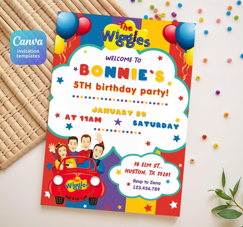 Printable Wiggles Birthday Invite, Wiigle Birthday Invitation, Editable ...
