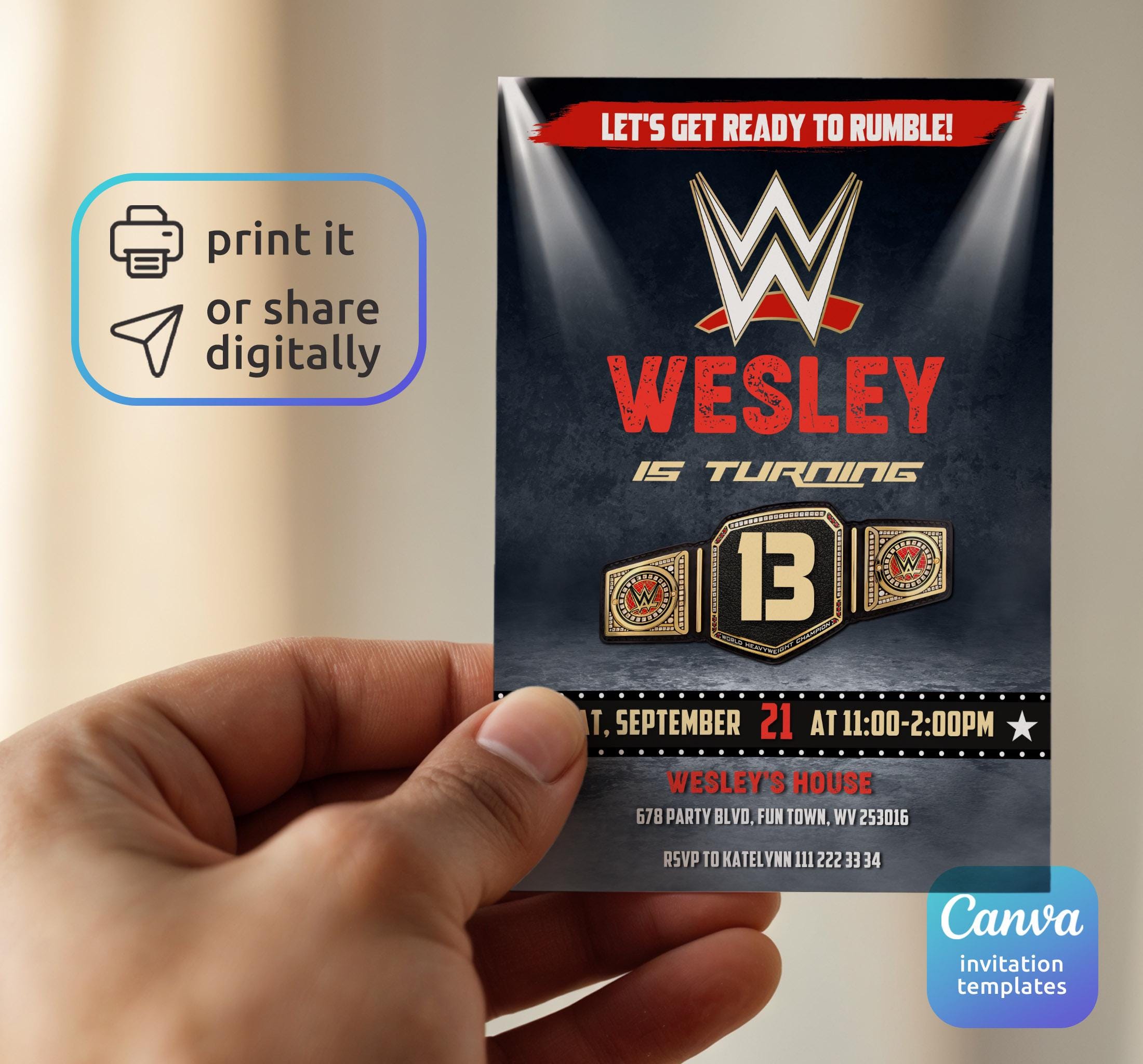 Wrestling Birthday Invitation, Boy Birthday Invite, Fighting Invitation ...
