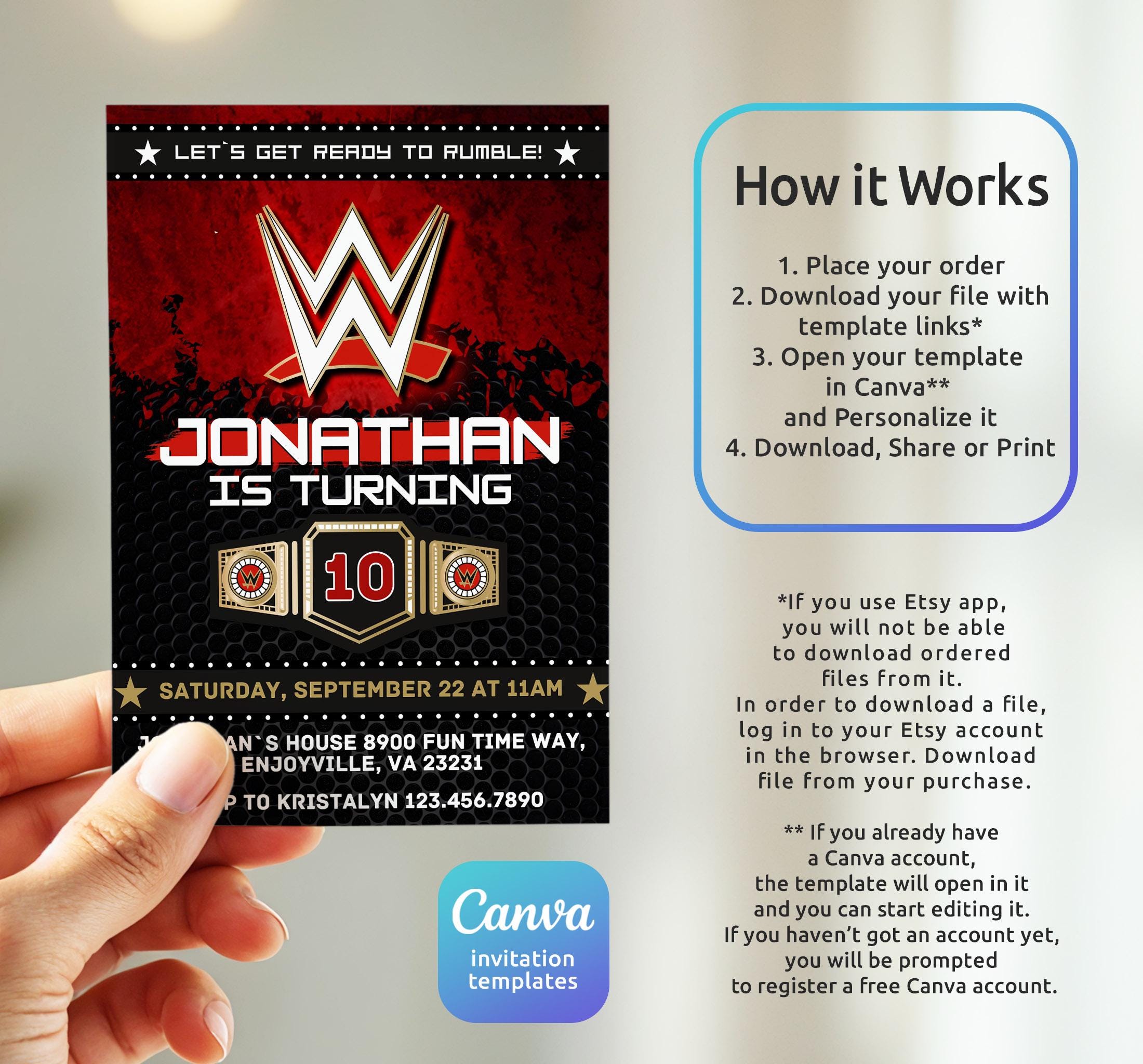 Wrestling Birthday Invitation, Boy Birthday Invite, Fighting Invitation ...