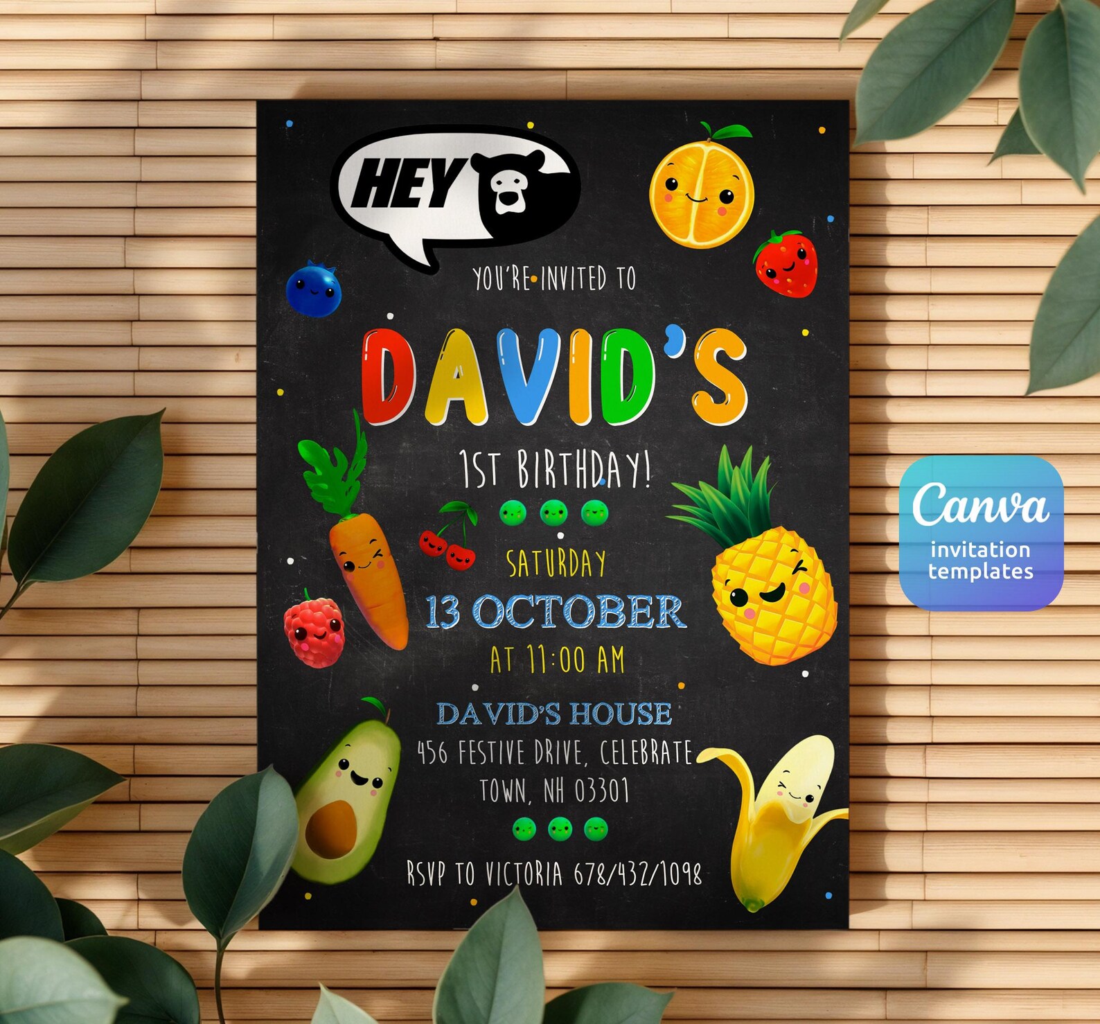 Dancing Fruits Birthday Invitation, Printable Hey Invite, Kawaii Party ...