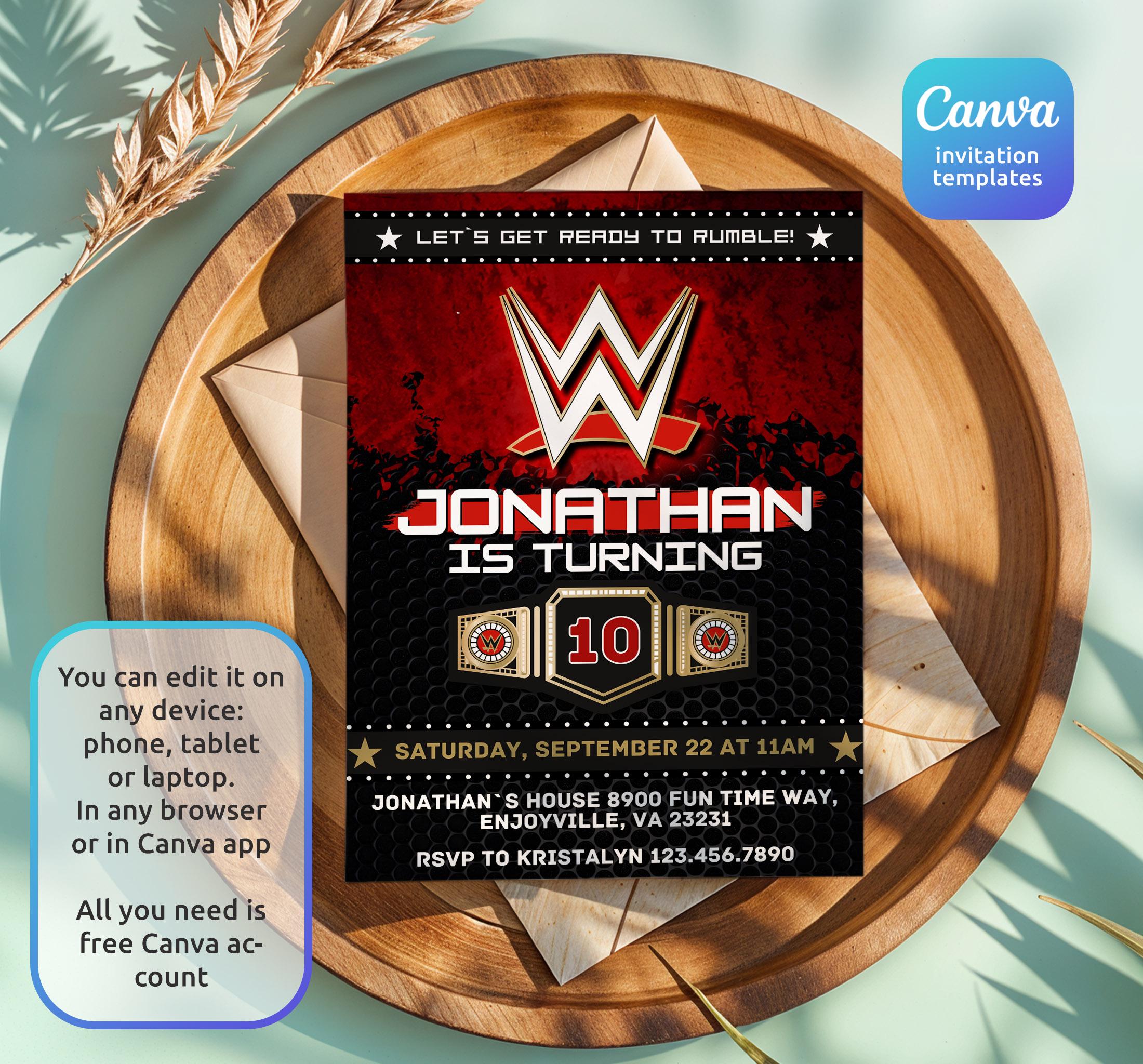 Wrestling Birthday Invitation, Boy Birthday Invite, Fighting Invitation ...