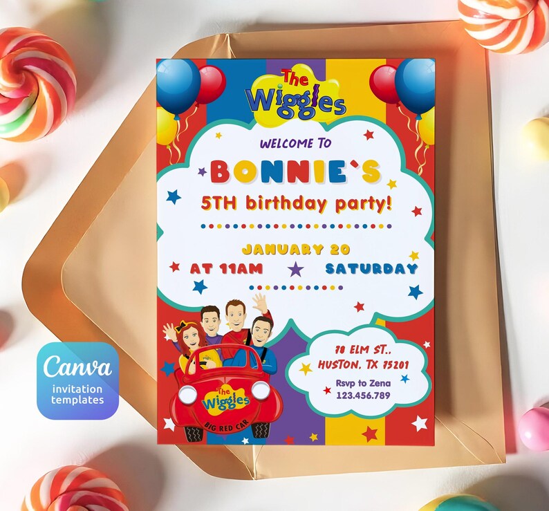 Printable Wiggles Birthday Invite, Wiigle Birthday Invitation, Editable ...
