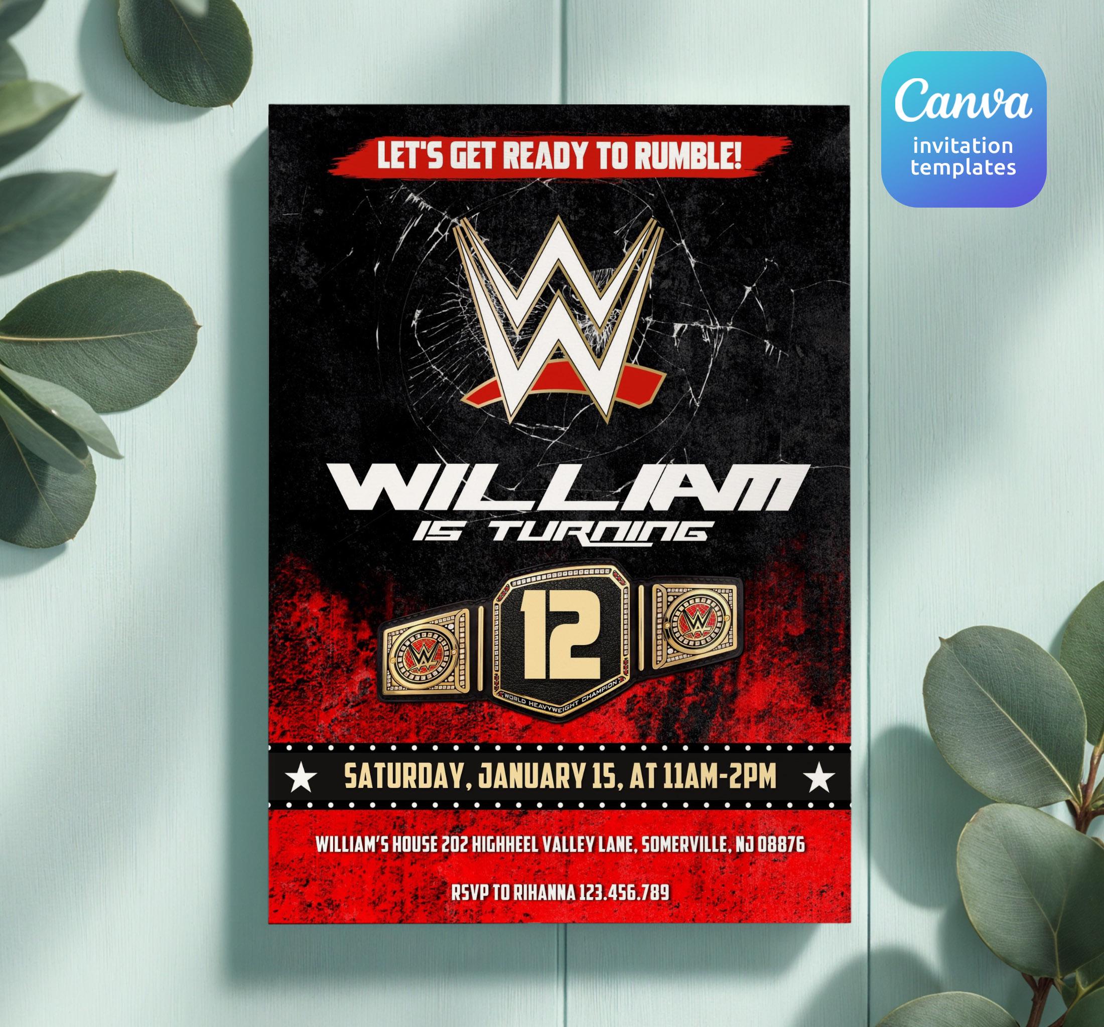 Wrestling Birthday Invitation, Boy Birthday Invite, Fighting Invitation ...