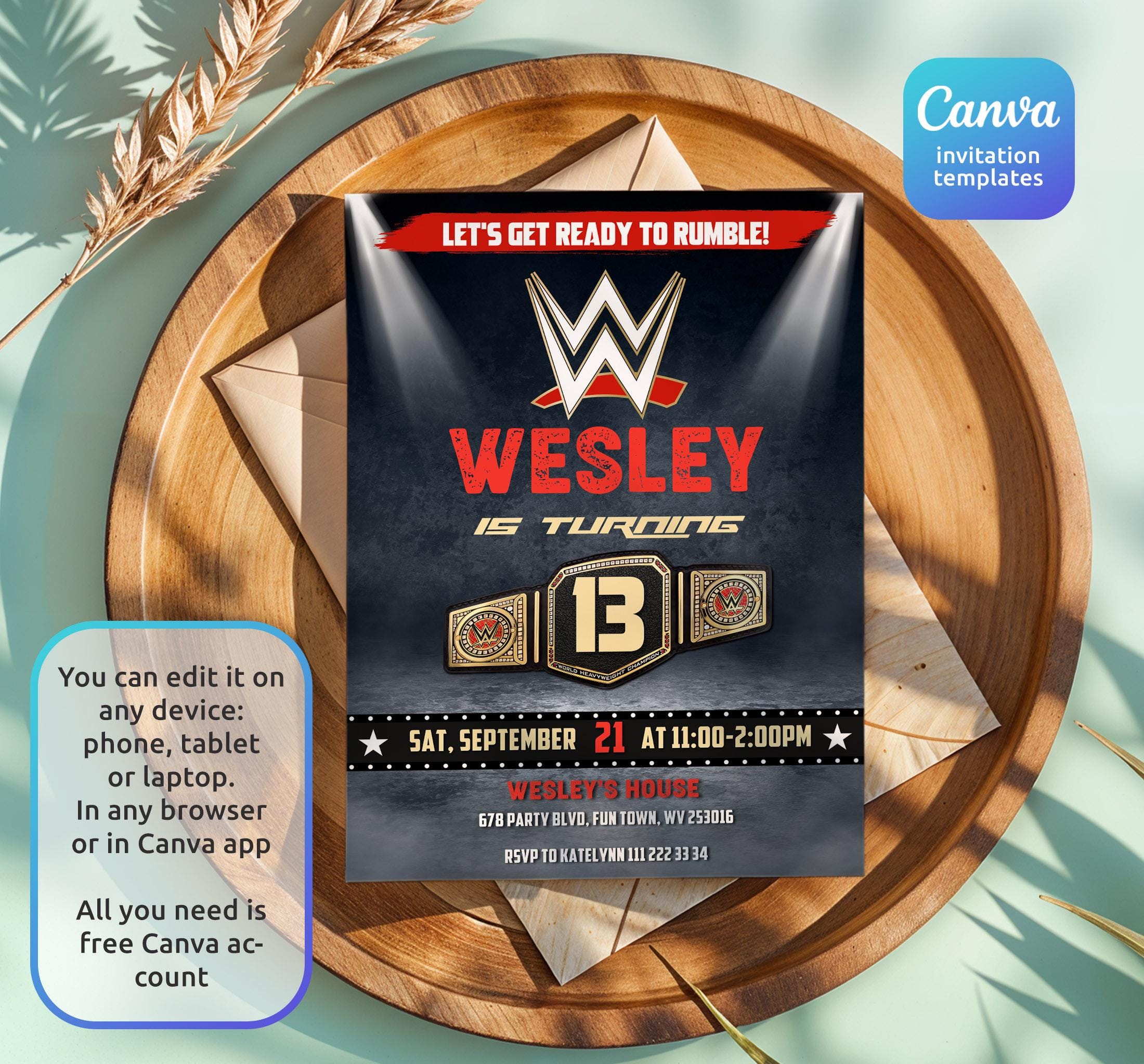 Wrestling Birthday Invitation, Boy Birthday Invite, Fighting Invitation ...